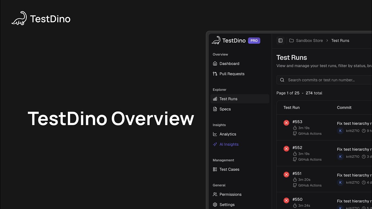 TestDino Overview | Test Reporting, CI Optimization & GitHub Checks