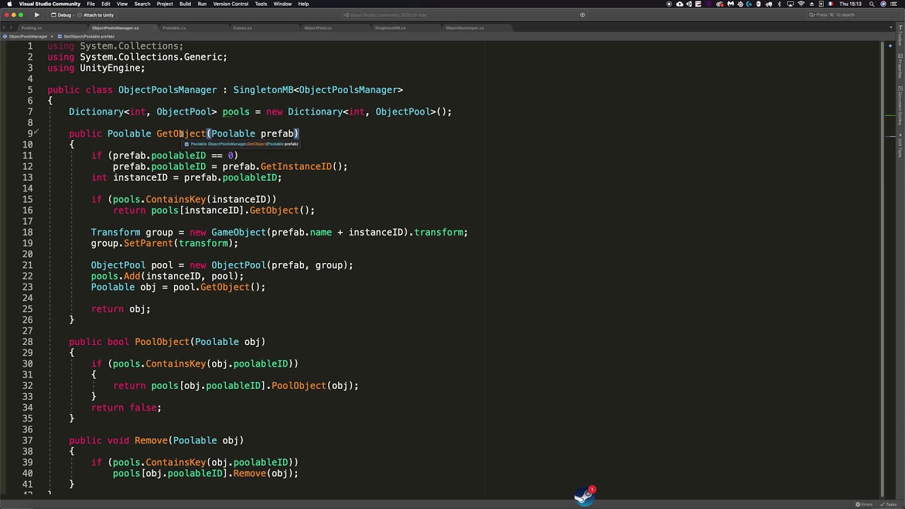 advanced object pooling in unity