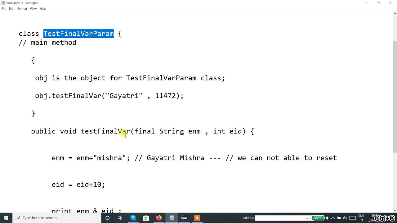 Java Programming Tutorial  - 28 Final Variable as a parameter to the method