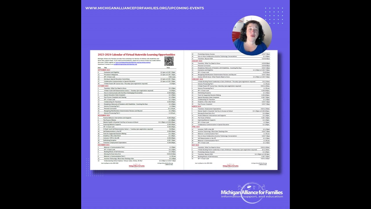 2023-2024 Michigan Alliance for Families Learning Opportunity Calendar