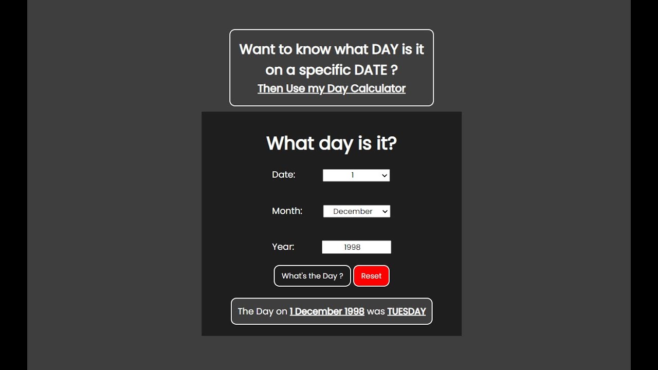 Day Finder of Specific Date In JavaScript With Source Code | Source Code & Projects