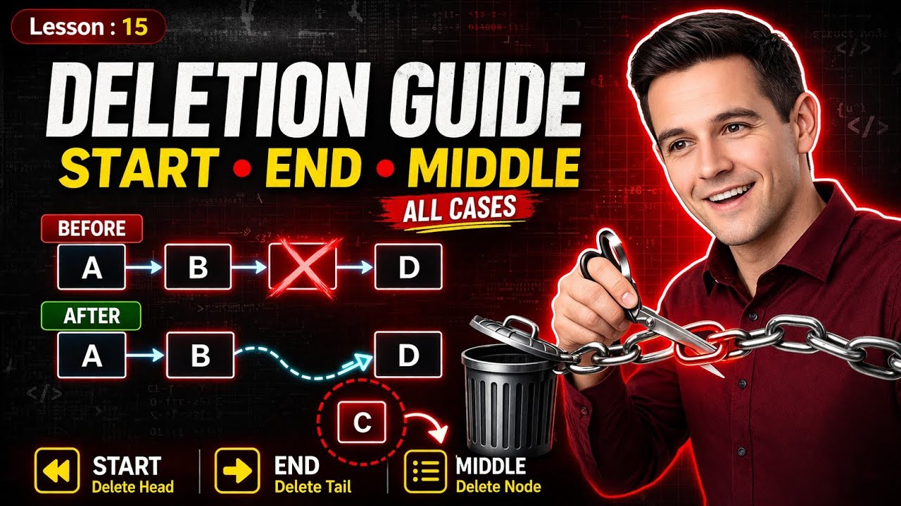 Linked List Deletion in C (Full Guide) - Start, End, & Specific Node Code Explained