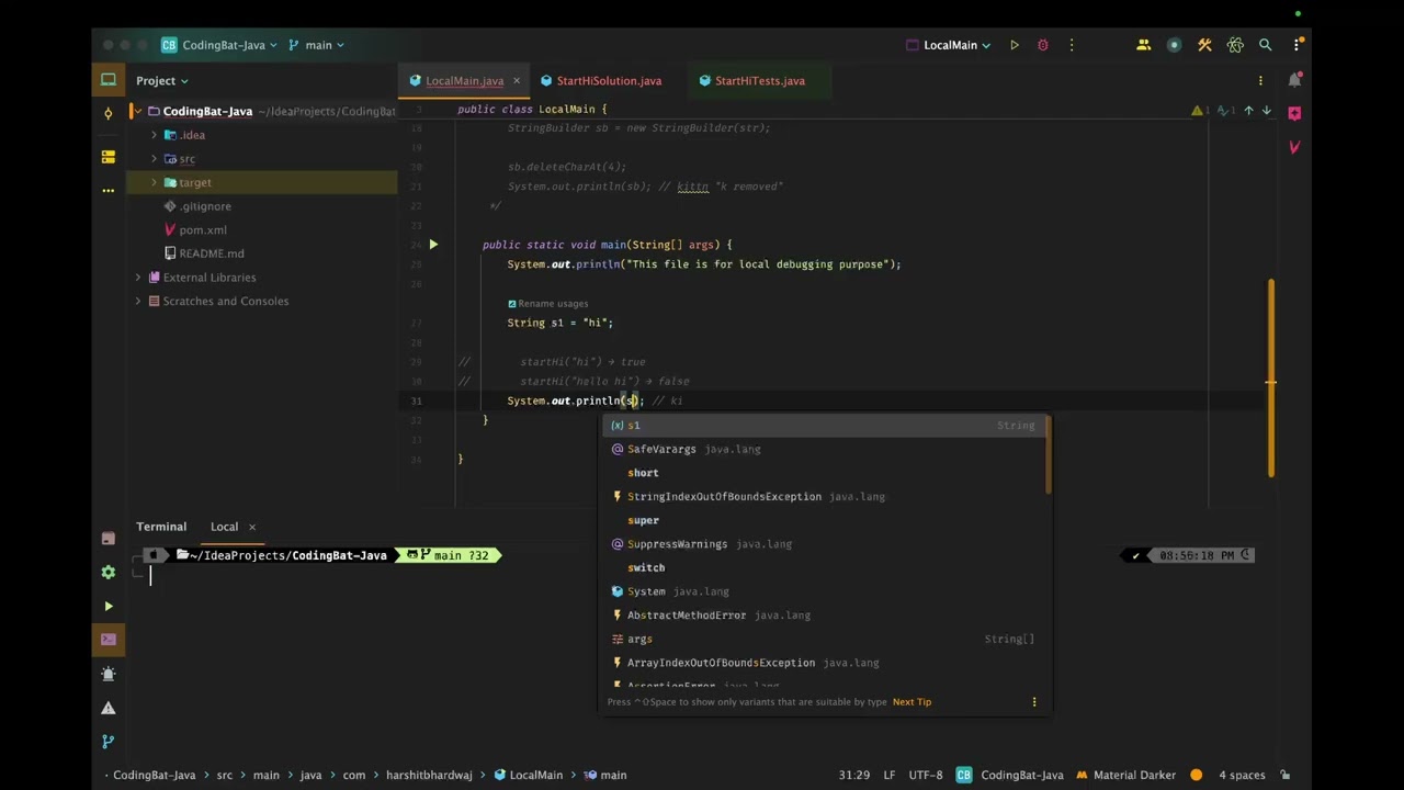 CodingBat Java | Warmup-1 Section | startHi Problem