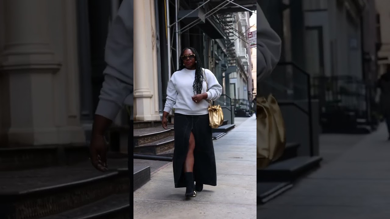 Spring Trends 2023 | Denim Maxi Skirt | Luxury Fashion | Contemporary Fashion | Gold Accents