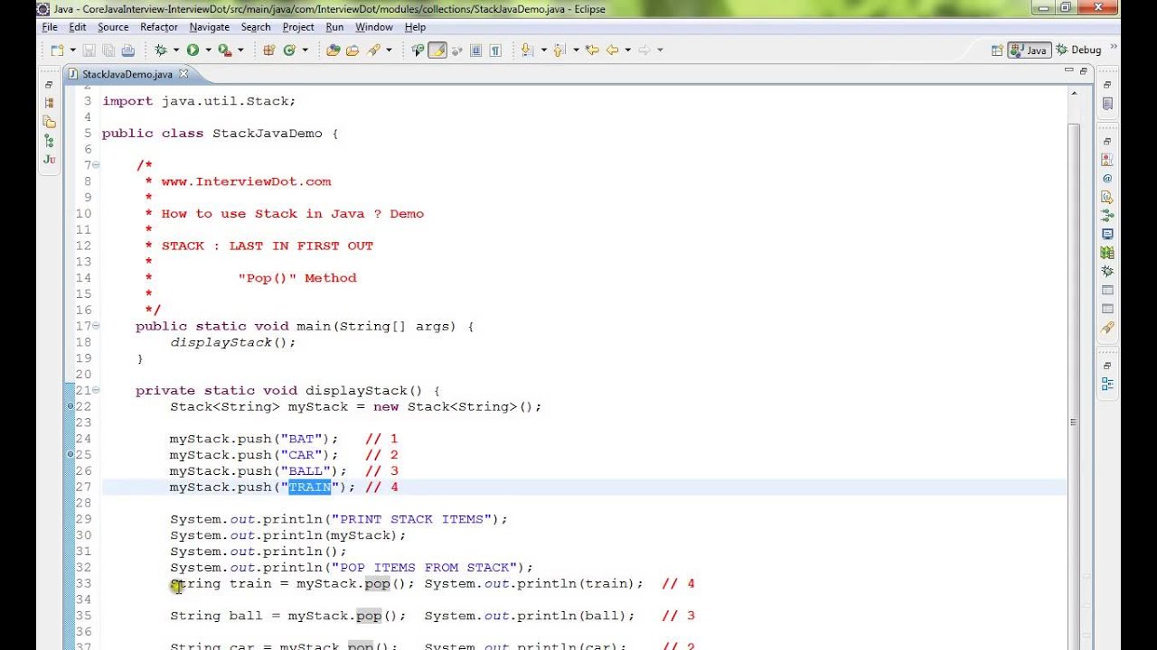 JAVA STACK POP METHOD EXAMPLE DEMO