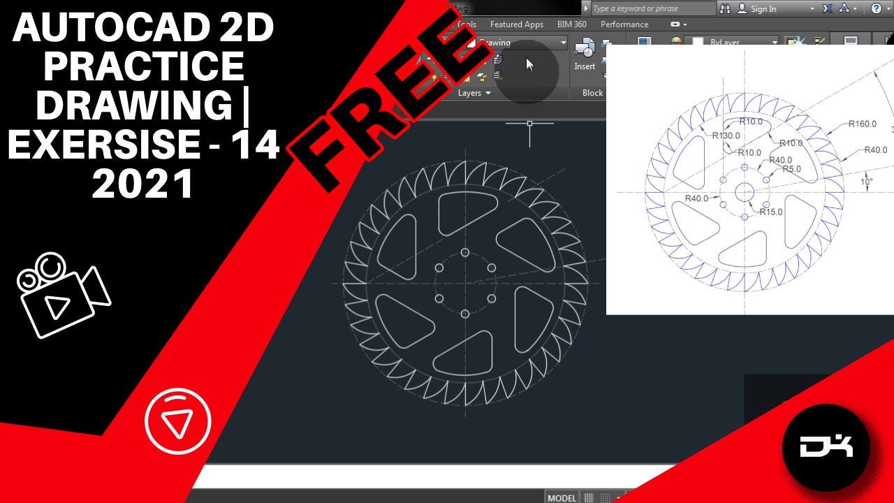 AutoCAD 2D Practice Drawing | Exercise 14- Beginner to Advance Tutorial | Free Practice drawing 2021