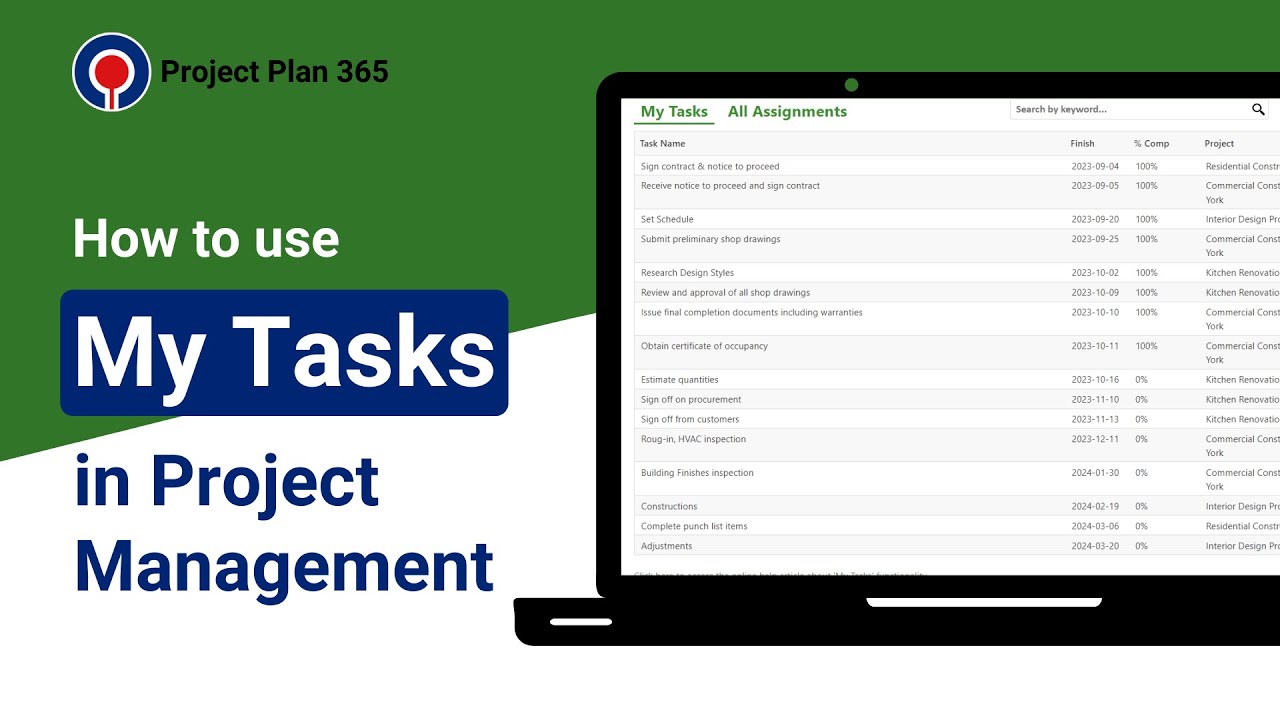 How to use My Tasks in Project Management | Project Plan 365