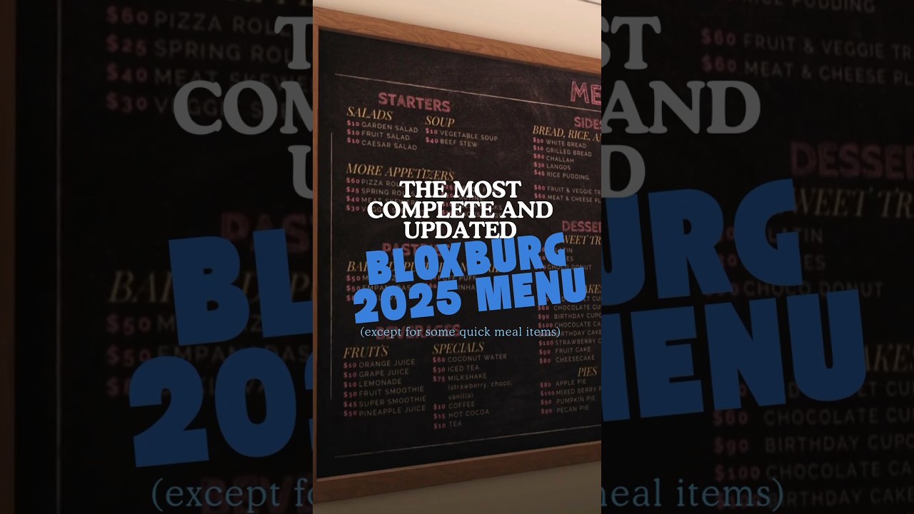 Bloxburg 2025 complete food menu for restaurant and cafe