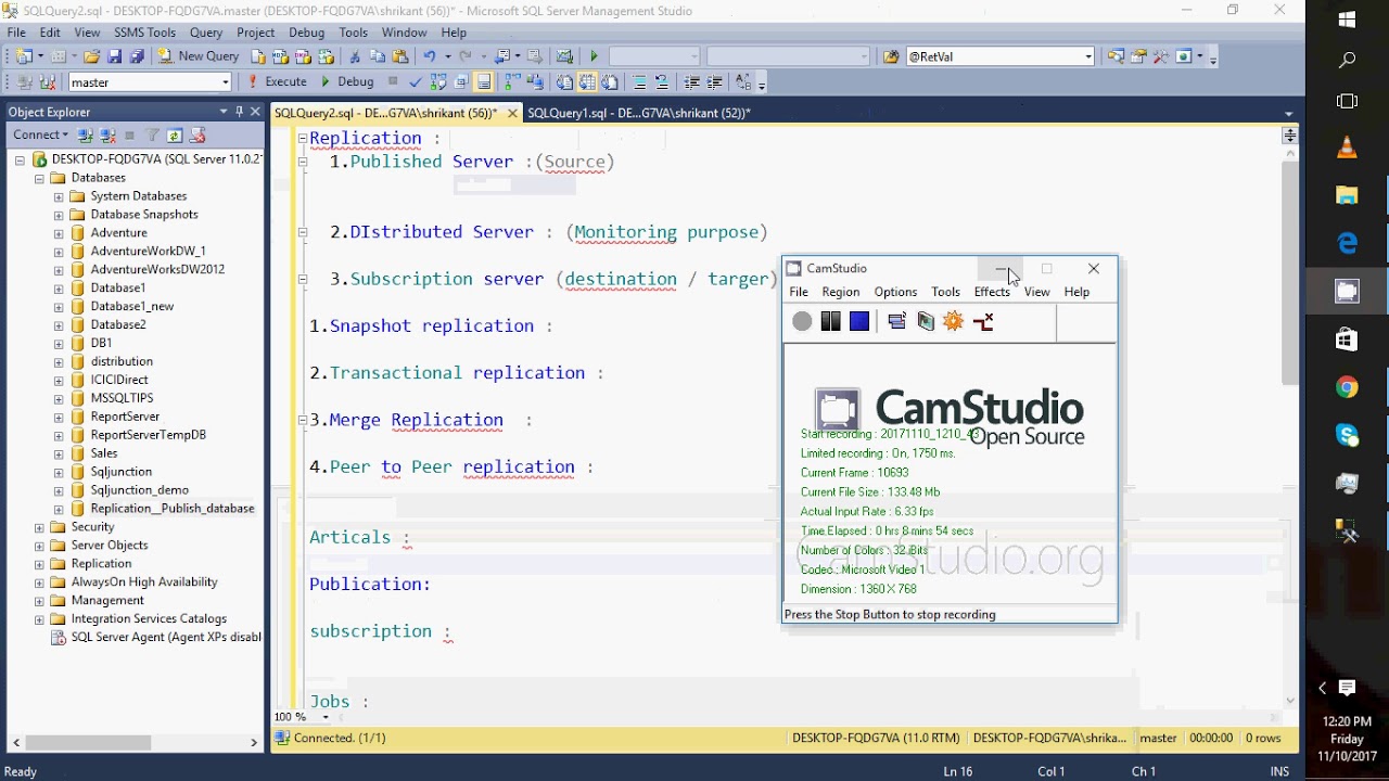 Type of replication and how to Implement  snapshot replication in Sql server