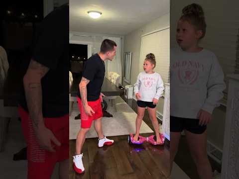 Dad catches daughter riding hover board in house & breaks it #shorts