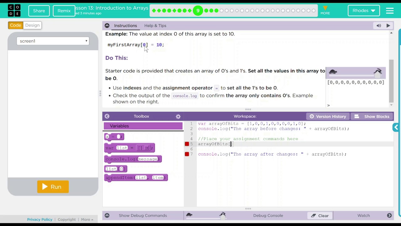 Unit 5 - Lesson 13 #9: Setting Values By Index