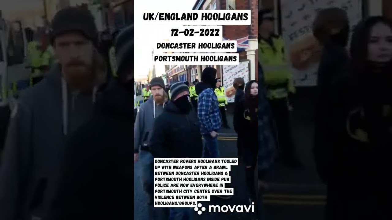 UK Football Violence - Doncaster Rovers Hooligans tooled up waiting for Portsmouth Hooligans at Pub