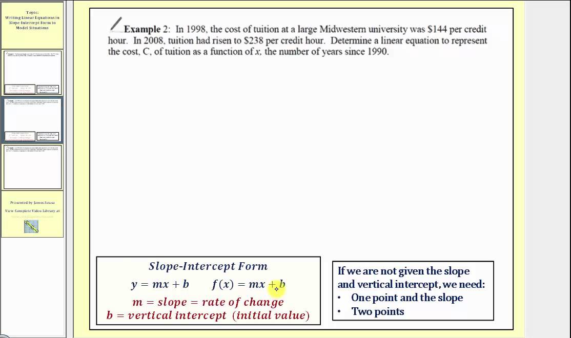 Determining Linear Equations  in Slope-Intercept Form that Model Situations (L11.3)