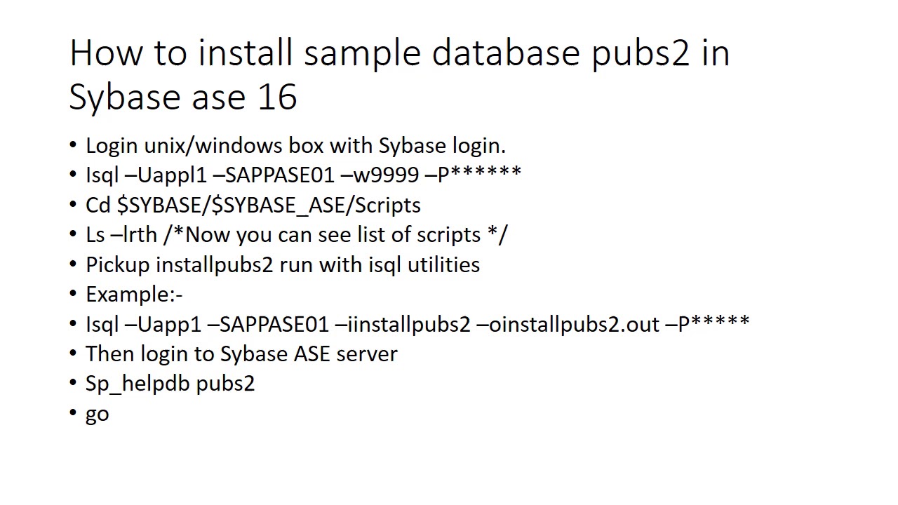 How to install #pubs2 sample database in sybase ase