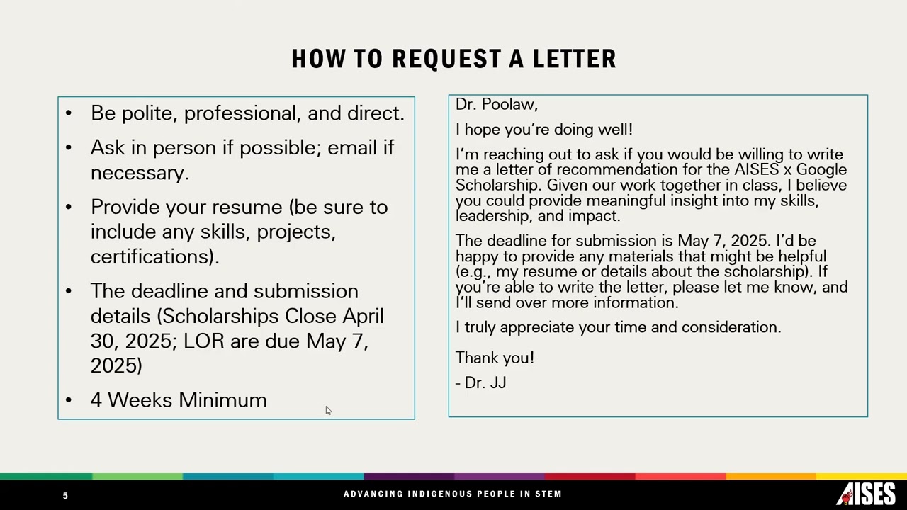 AISES Student Success Program- Letters of Recommendation: How to Ask & What You Need