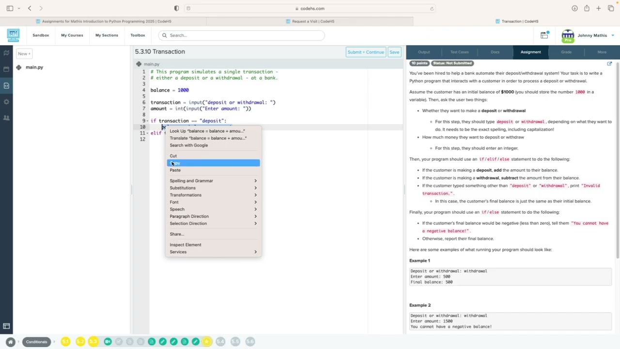 Codehs Python 5.3 Video Tutorial: Comparison Operators Part 2