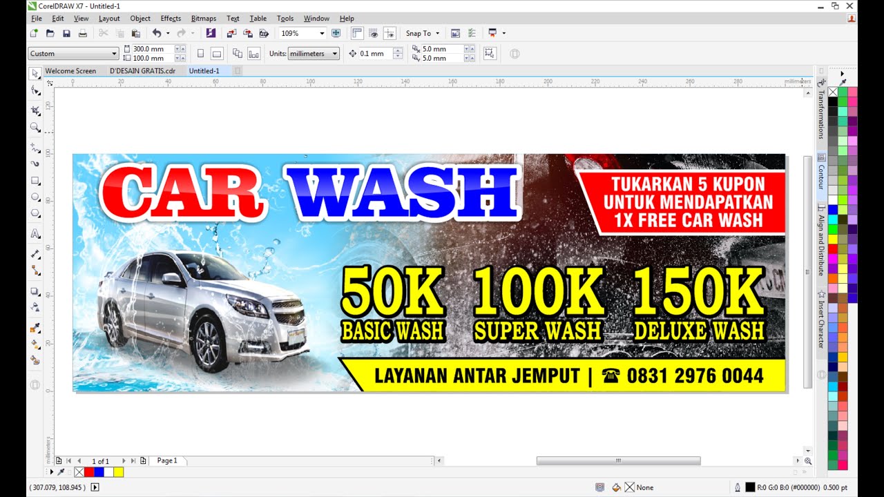 TUTORIAL DESAIN SPANDUK CAR WASH CUCI MOBIL