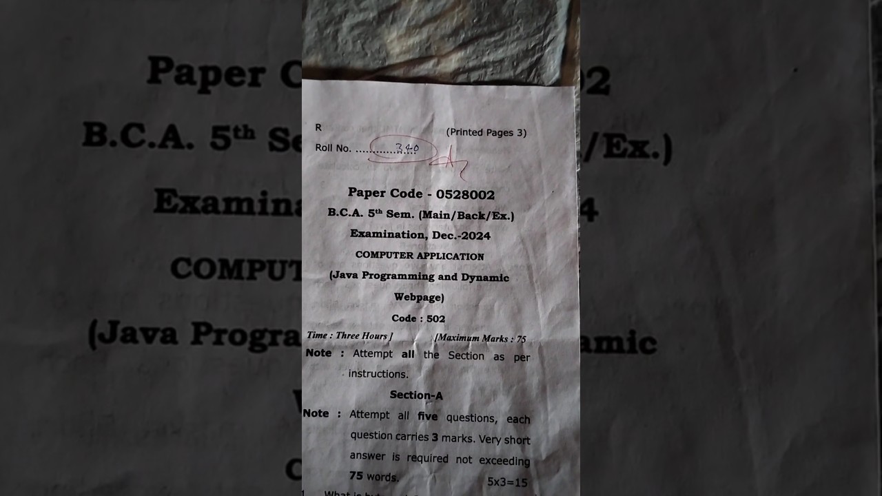 BCA #Java Programming and Dynamic Webpage #5th sem,#msu saharanpur Question paper