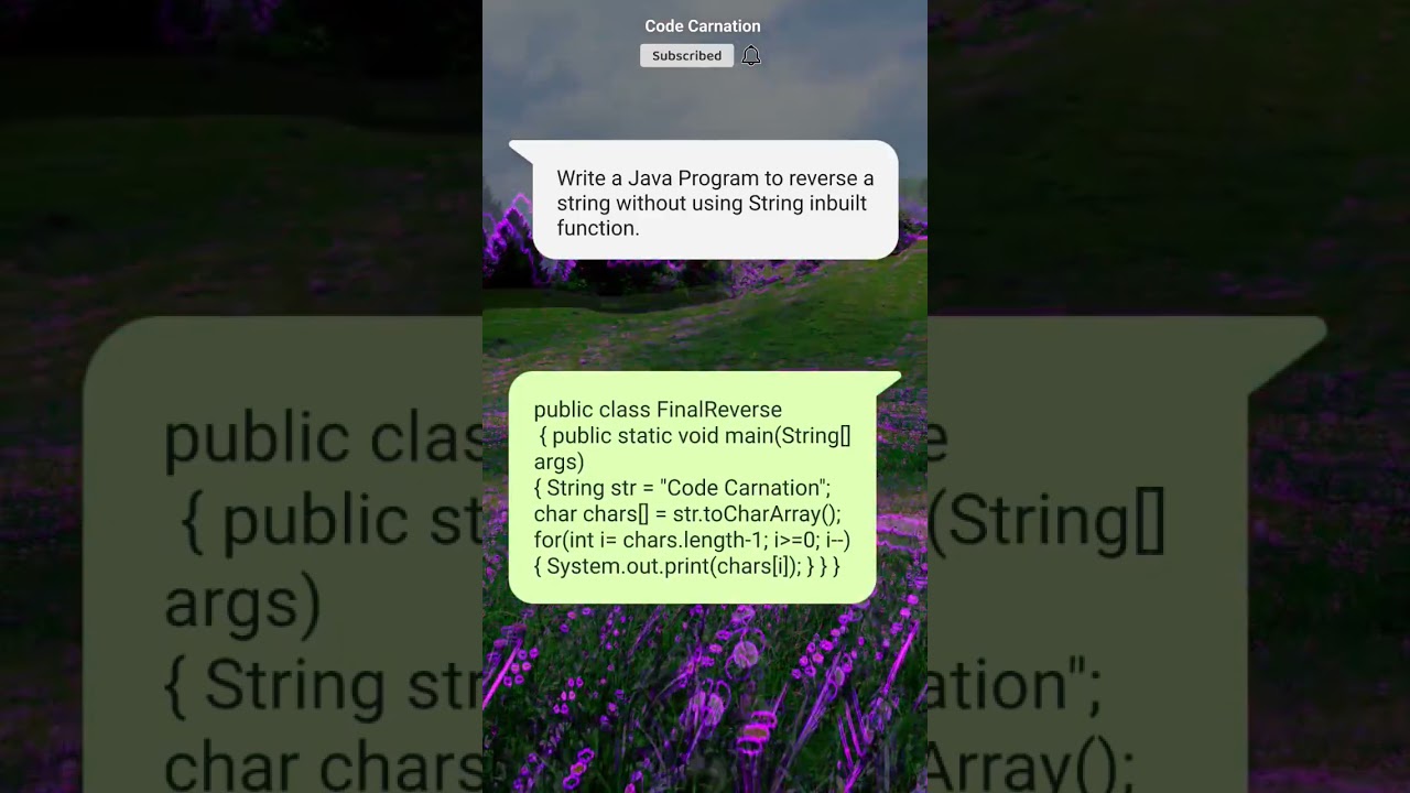 Reverse a string in Java using for loop #shorts