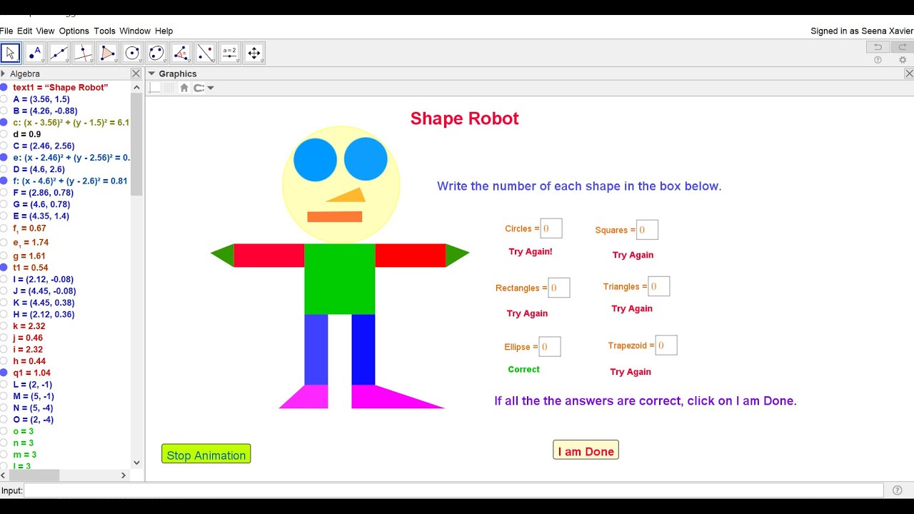 Project 3:Dancing Shape Robot in GeoGebra