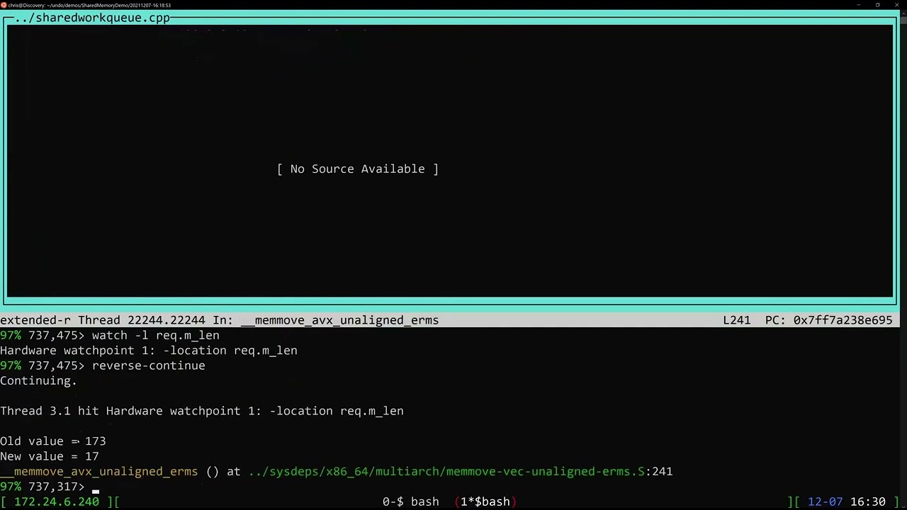 Debugging using reverse watchpoint (command line)