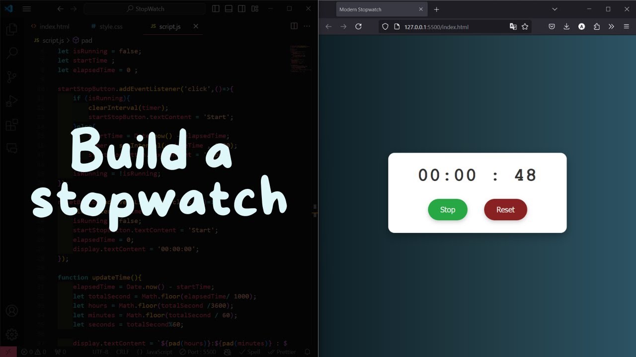 how to create a stopwatch using html, css and javascript (Asmr)