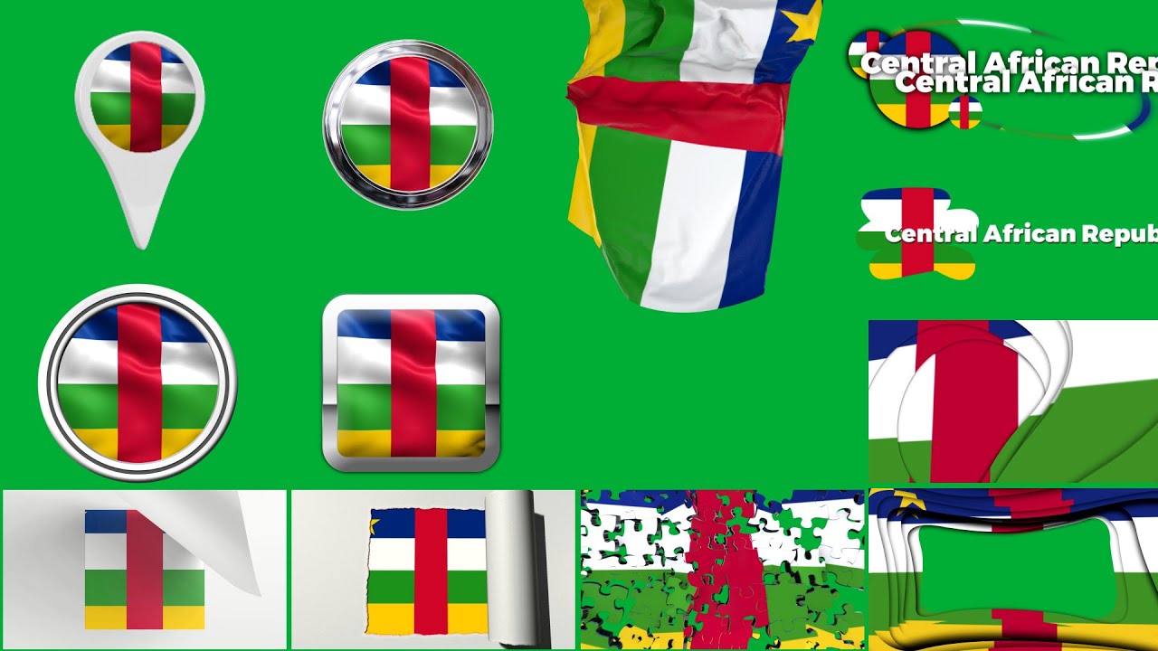 Central African Republic Multi Flag PACK Green Screen + Alpha