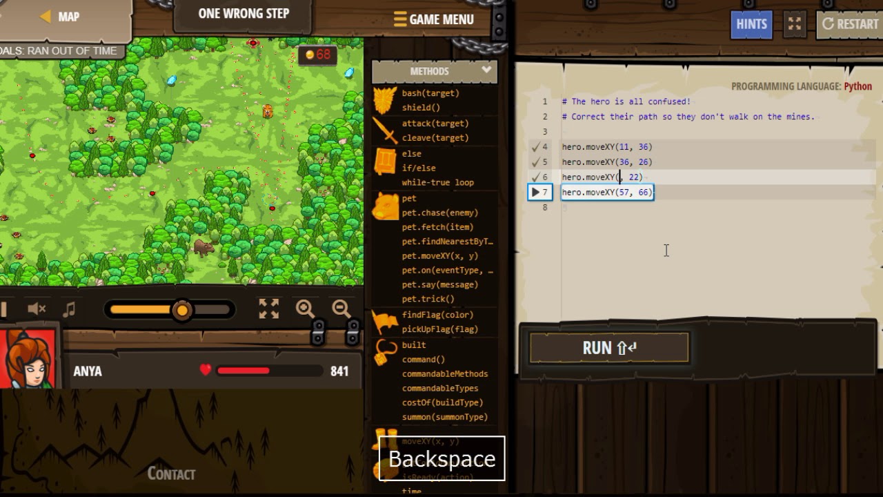 CodeCombat. Python solution.  One wrong step
