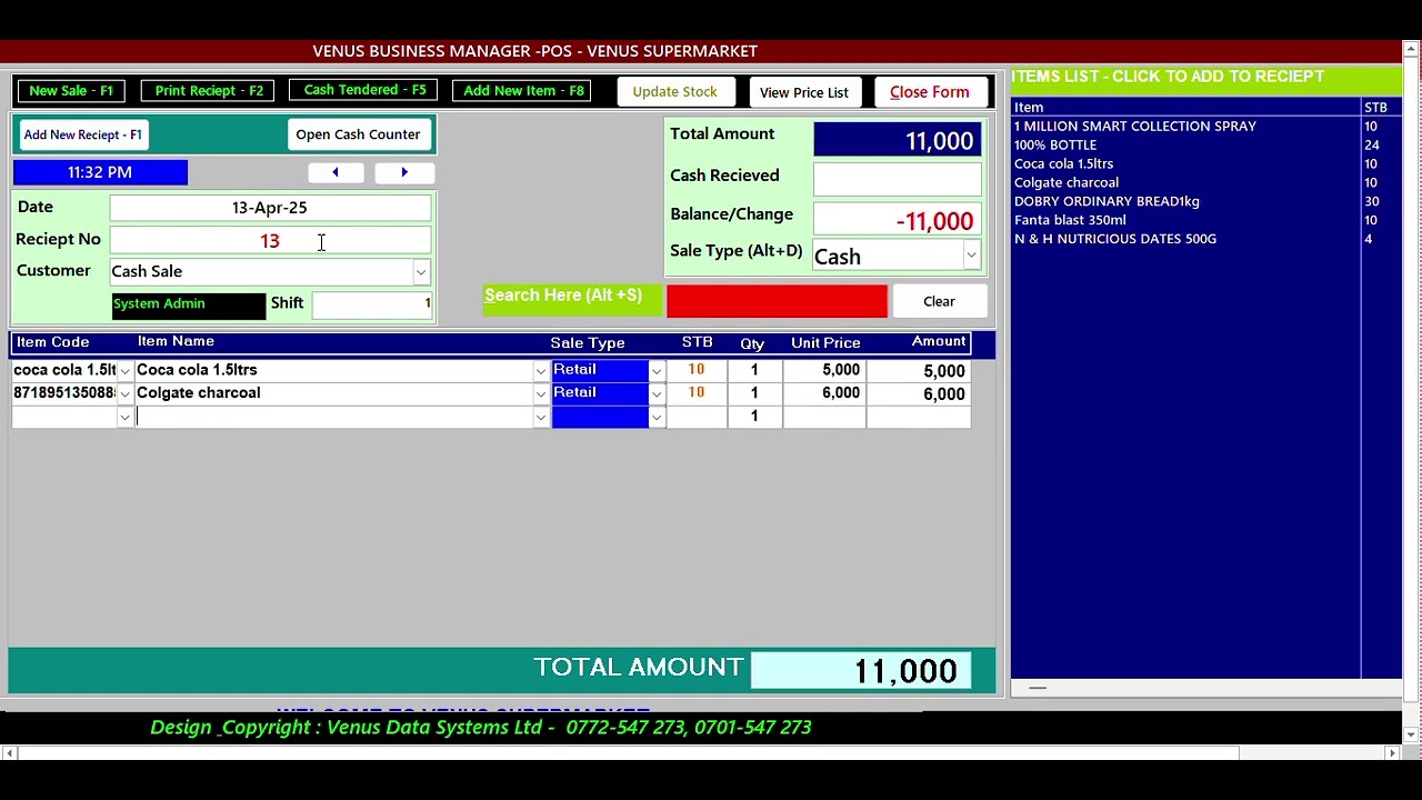 Make a Receipt | Venus business manager