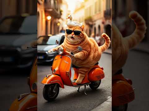 The cat drives the motorcycle #cat #catlover #music #funny # duck @TomandJerry-t8m