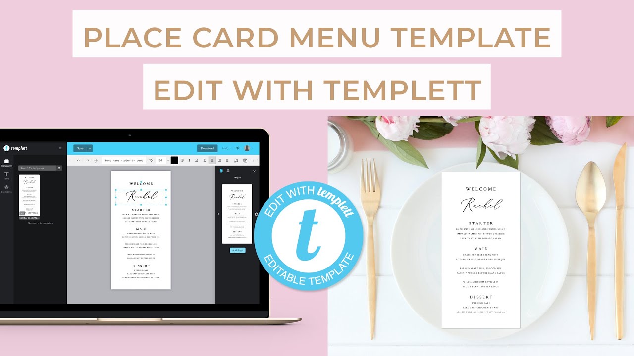 Edit with Templett V2 - Place Card Menu Template tutorial
