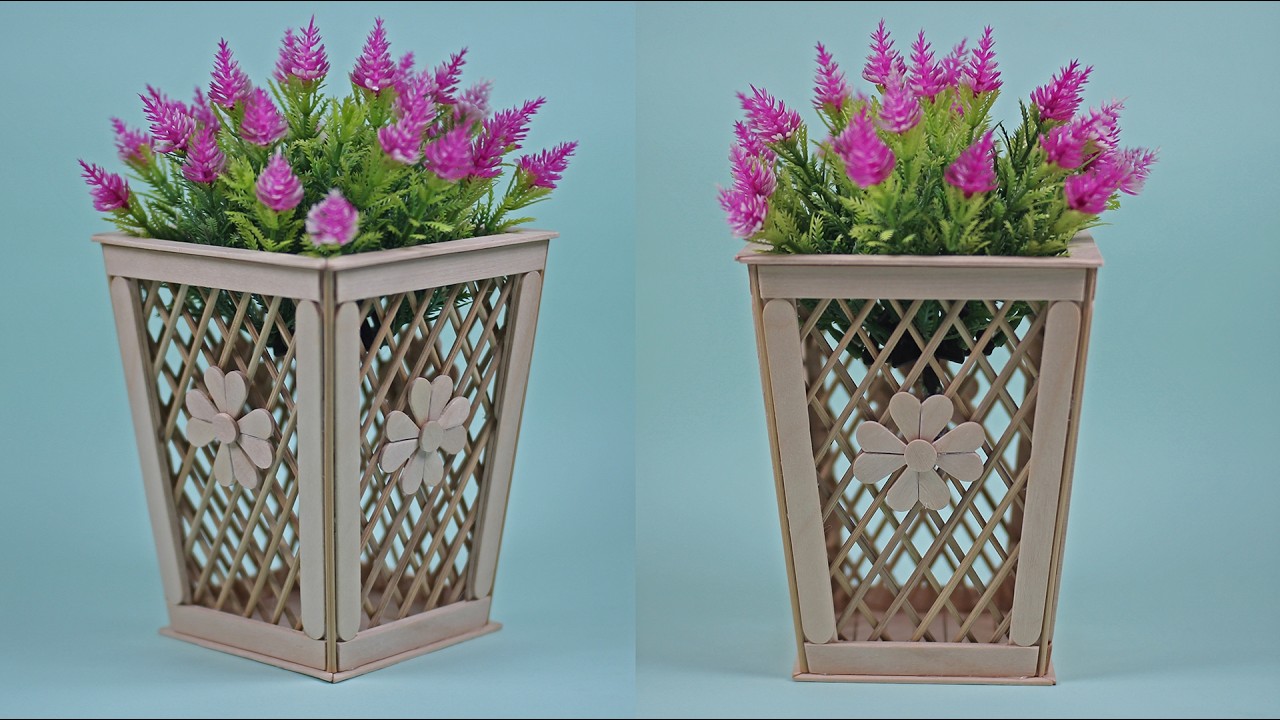 Kerajinan dari stik es krim - vas bunga mudah banget ide kreatif