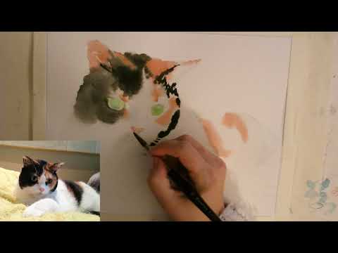 Watercolor Tutorial - A complete tutorial of painting a calico cat