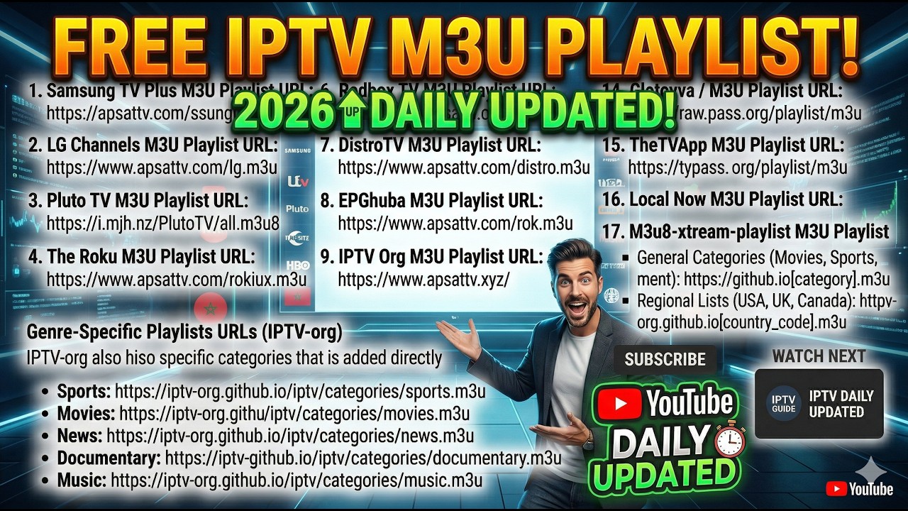 Best Free M3U Playlists for Watching Live TV - Free M3U Playlist 2026 Daily Updated