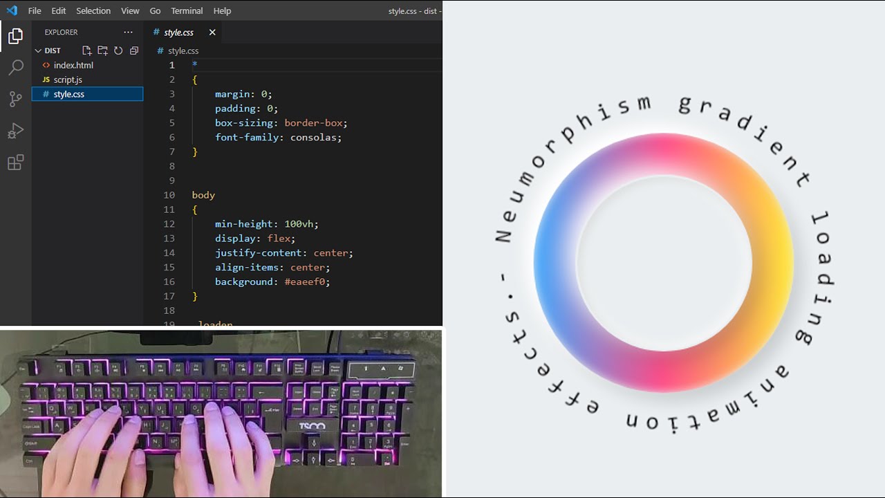 ASMR Programming - Neumorphism Gradient Loading Animation Effects - No Talking