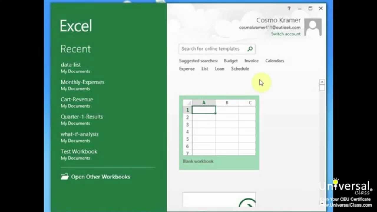 Using Templates - Excel 2013
