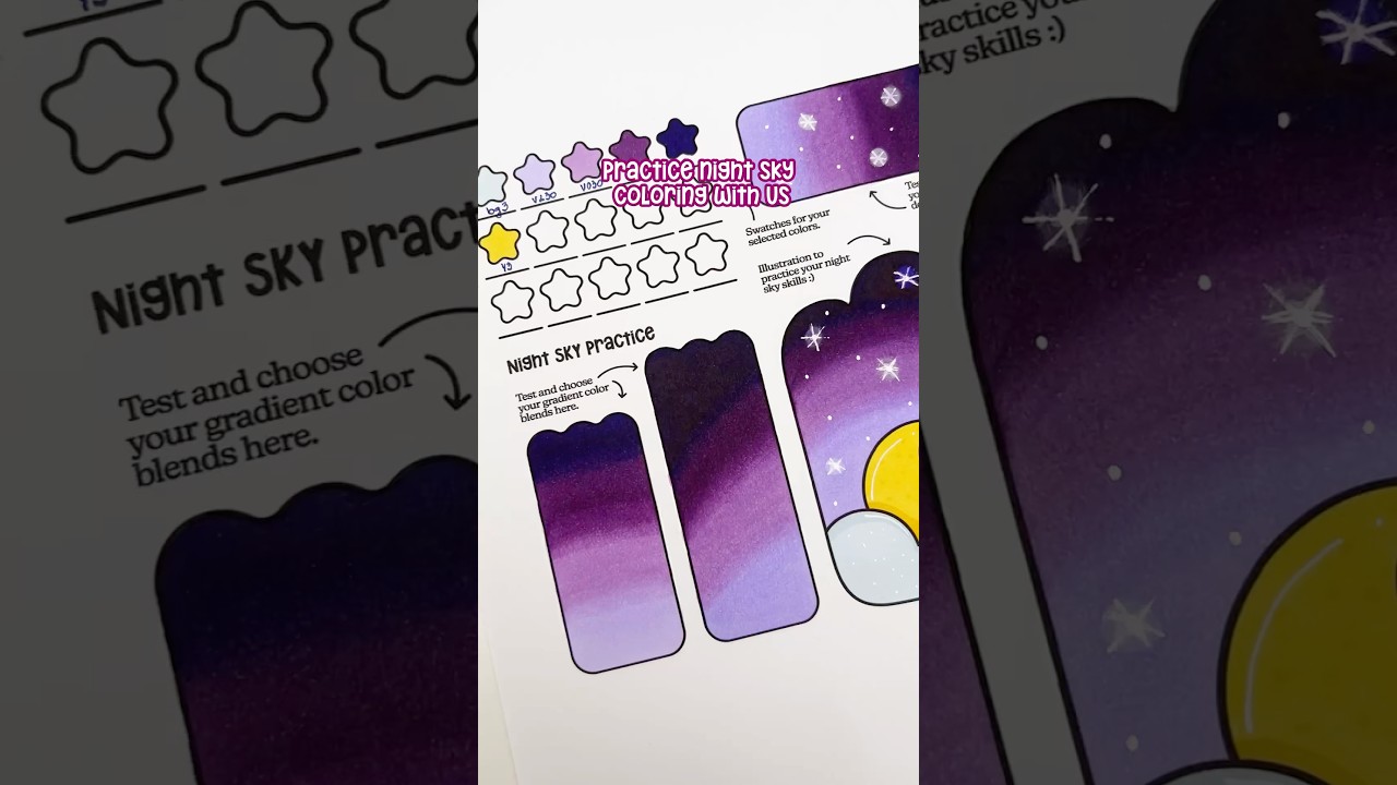 Night sky tutorial 🌝 #shorts #asmrcoloring #coloringtutorial #relaxingvideos #cozycoloring
