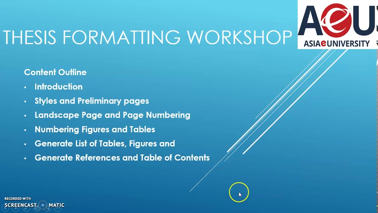 SESSION 1 Introduction to AeU thesis formatting