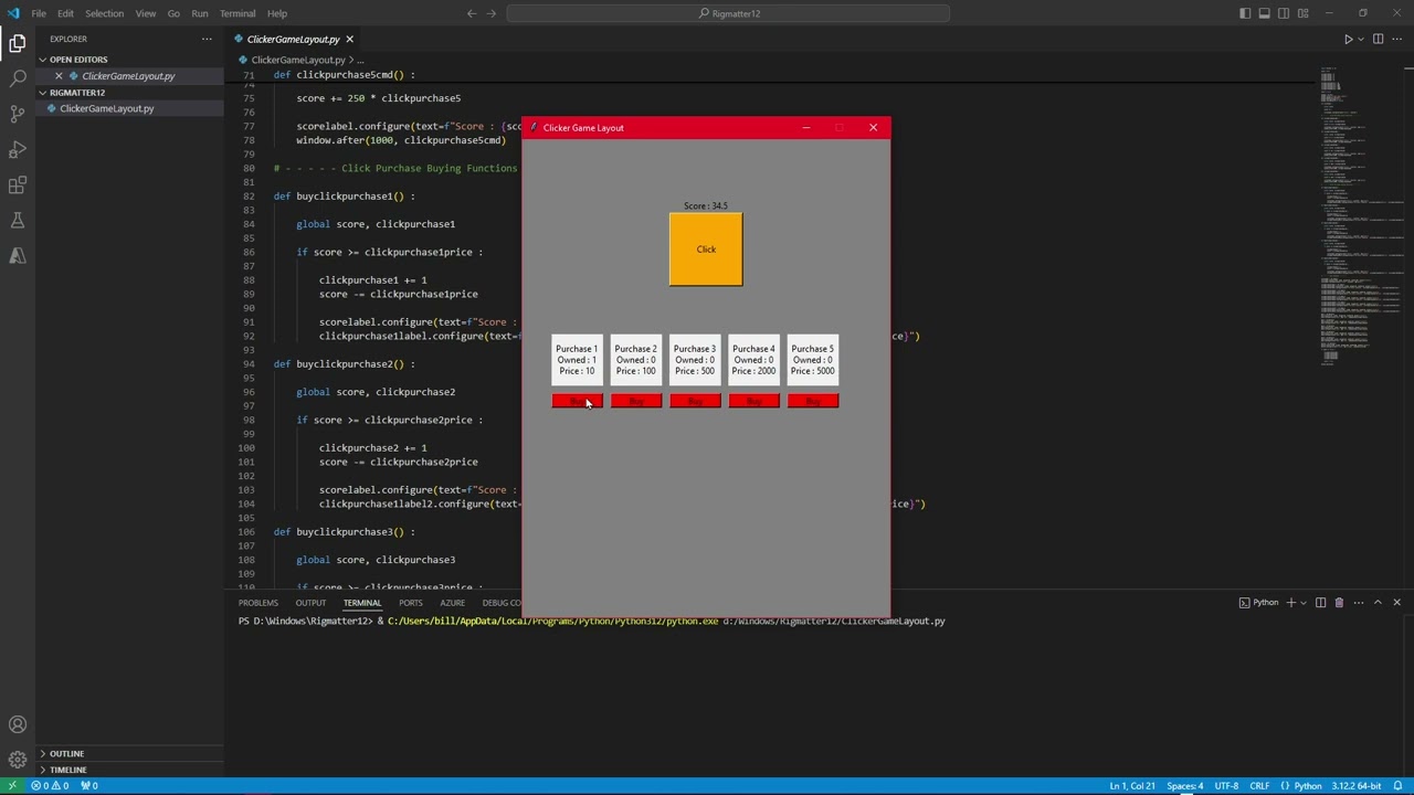 Clicker Game layout | Python Tkinter by RigMatter12