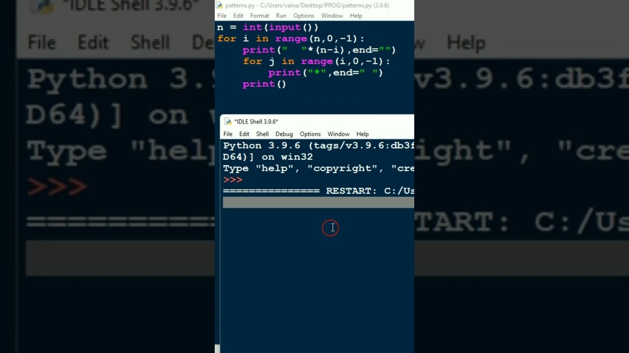 REVERSE RIGHT ANGLE TRIANGLE-2 | PATTERN PRINTING | IN PYTHON | STAR PATTERN
