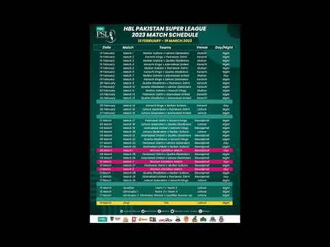 HBL Pakistan Super League 2023 Matches Schedule | PSl season 8 Matches Schedules 2023