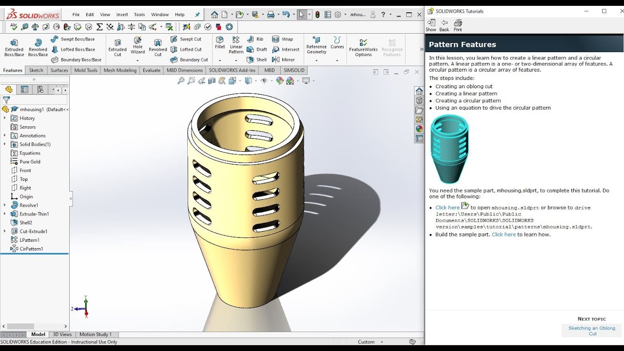 SolidWorks : Pattern Features : 4.2