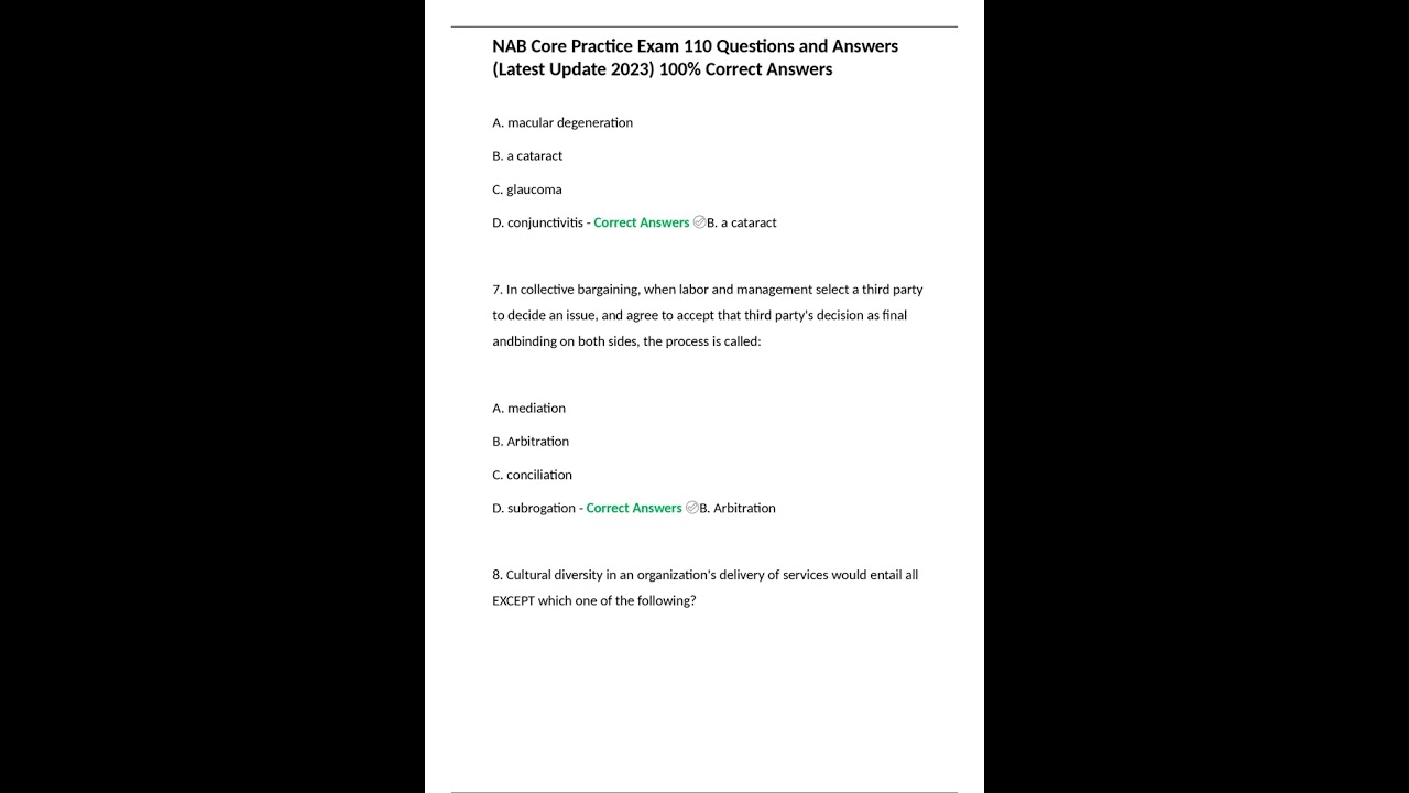 NAB Core Practice Exam 110 Questions and Answers Latest Update 2025 100% Correct Answers