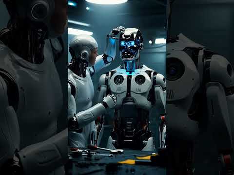 ACTOR AND ROBOT GETTING READY FOR A MOVIE.