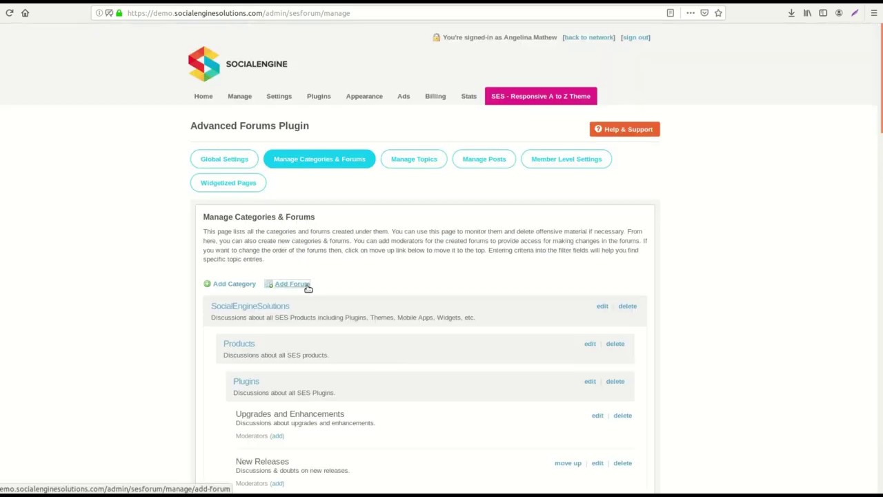Admin Panel - Advanced Forums Plugin