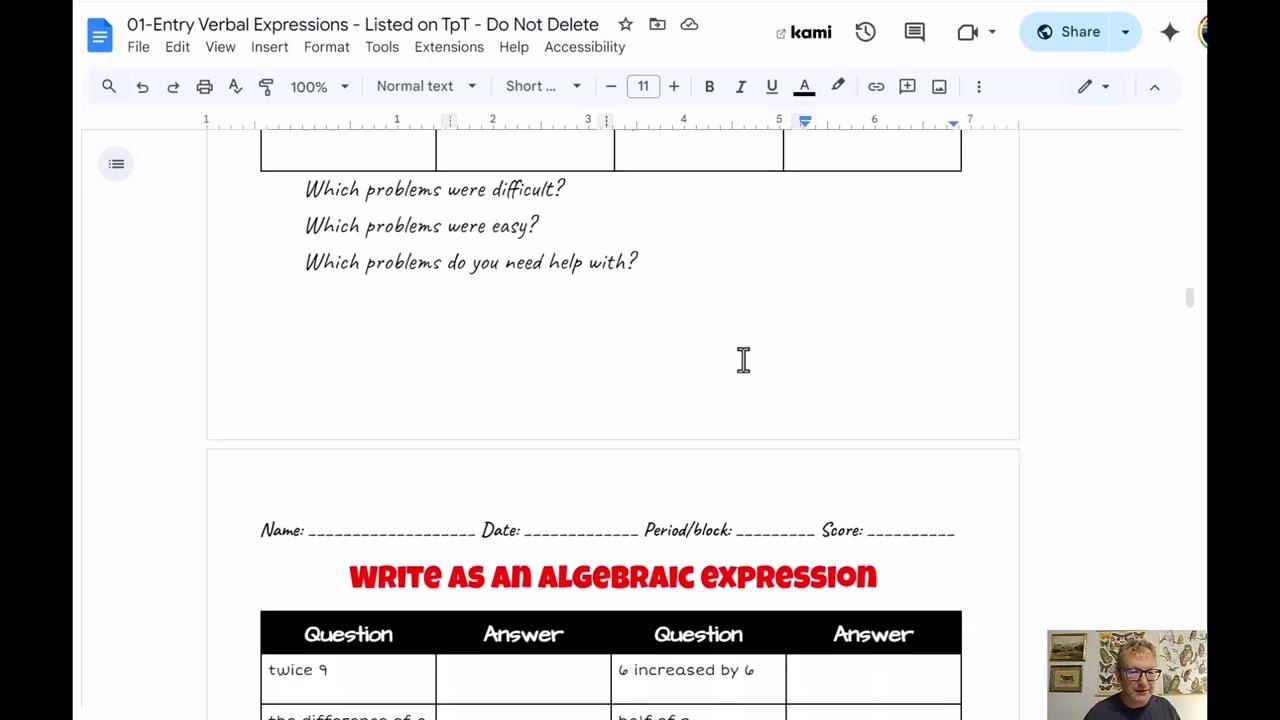 Verbal Expressions worksheet TPT