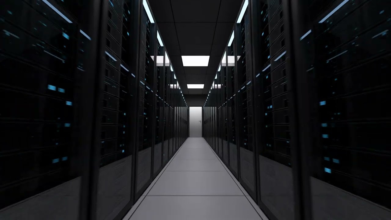 Powerful server room in modern data center. Cloud computing data storage 3d rendering