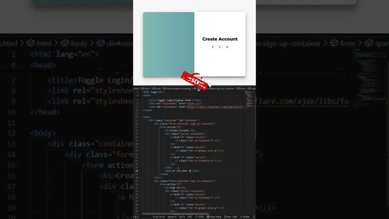 Toggle Login/Sign Form - II | HTML, CSS, JavaScript | #shorts #viralshorts #coding