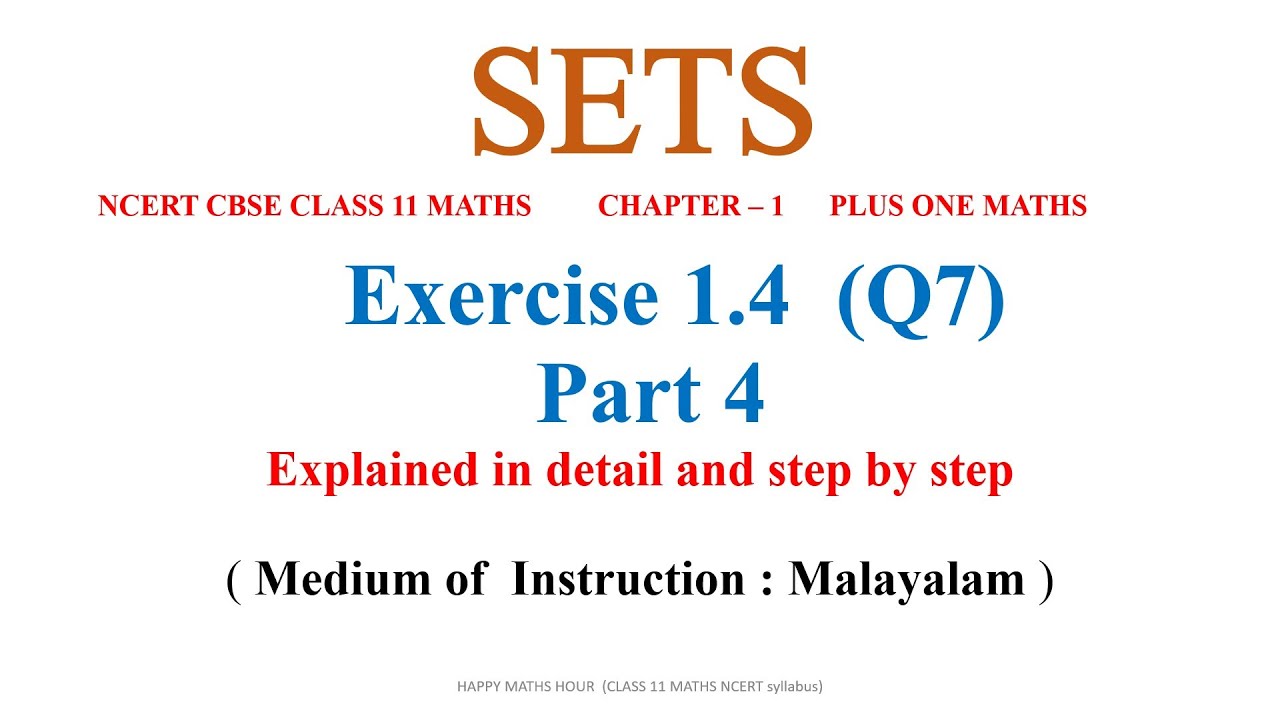 Exercise 1.4 q7 cbse class 11 chapter 1 sets malayalam plus one maths part 4 intersection of sets