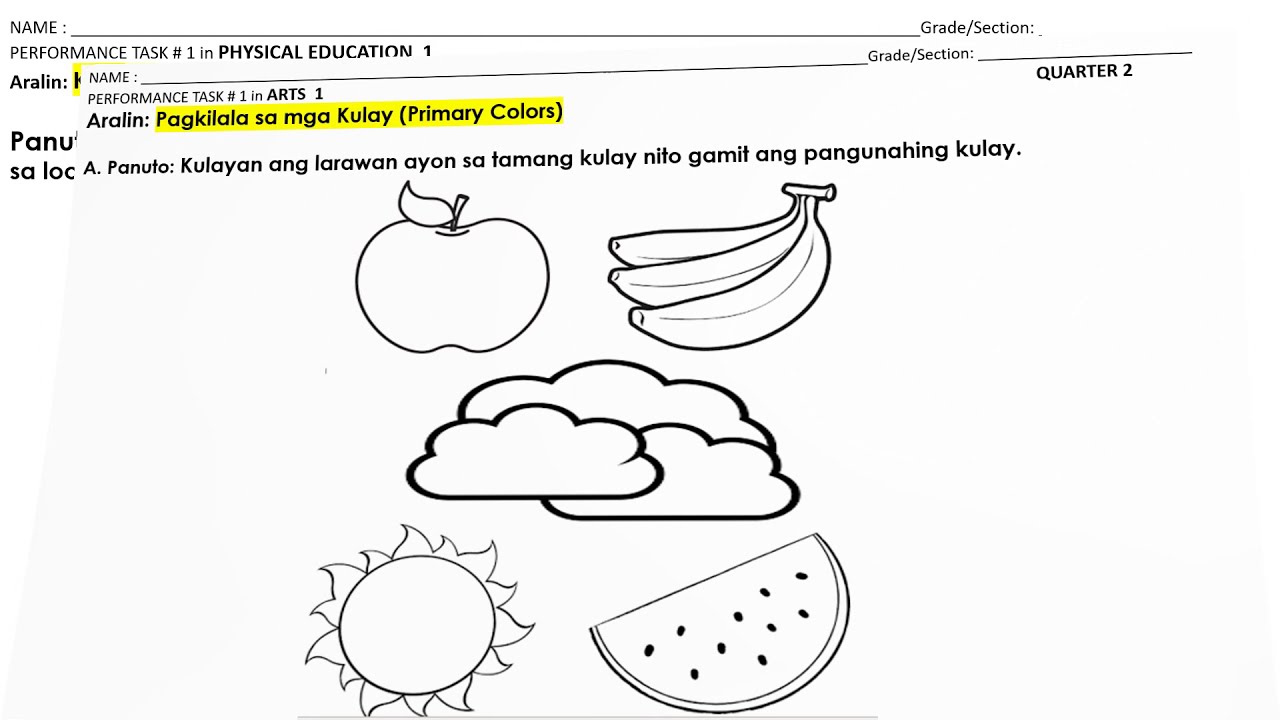 Q2 - 1st PERFORMANCE TASK All Subjects in Grade 1